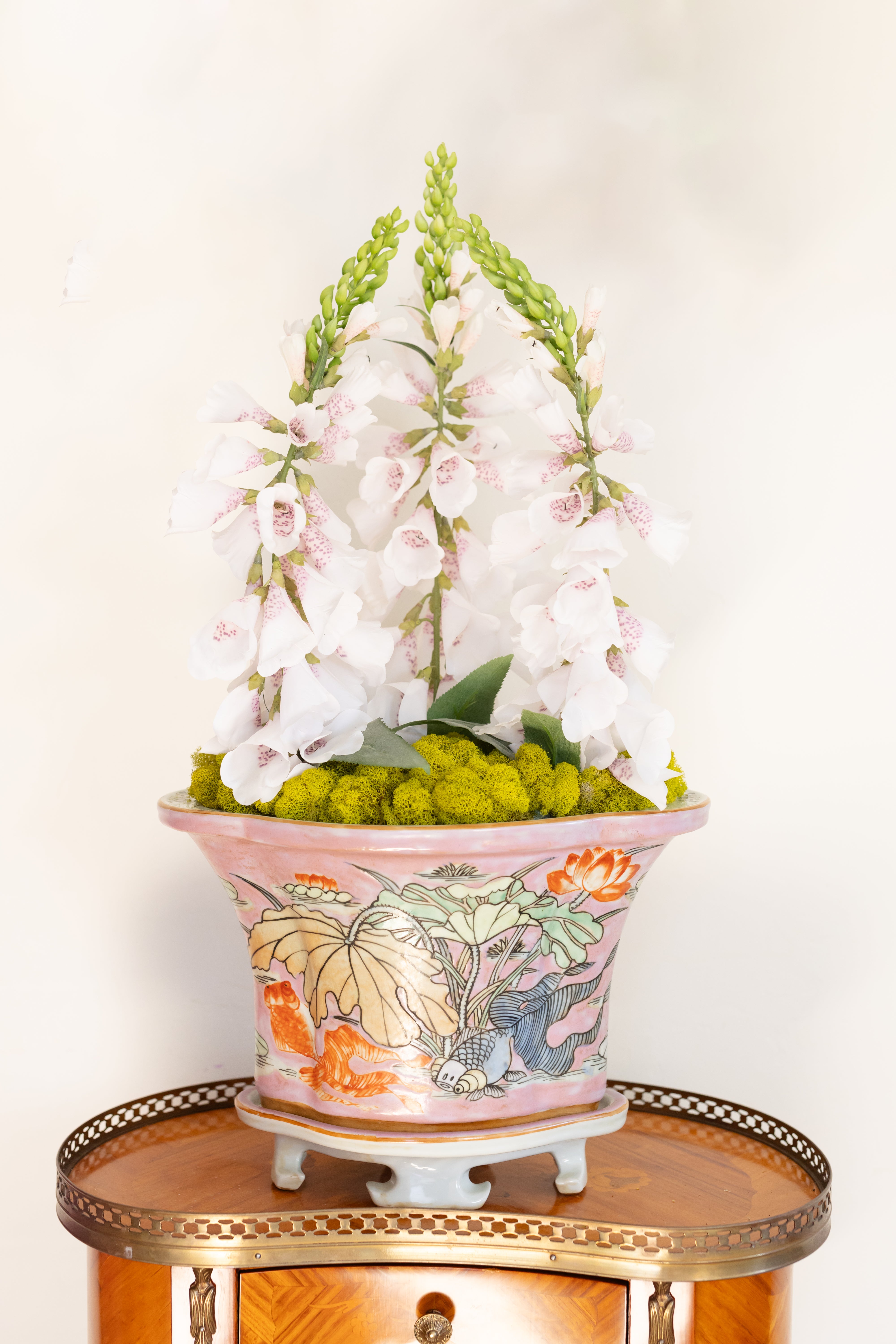 Lavender Lotus Porcelain Planter + 3 Fine Faux Pale Pink Foxgloves #7 ...